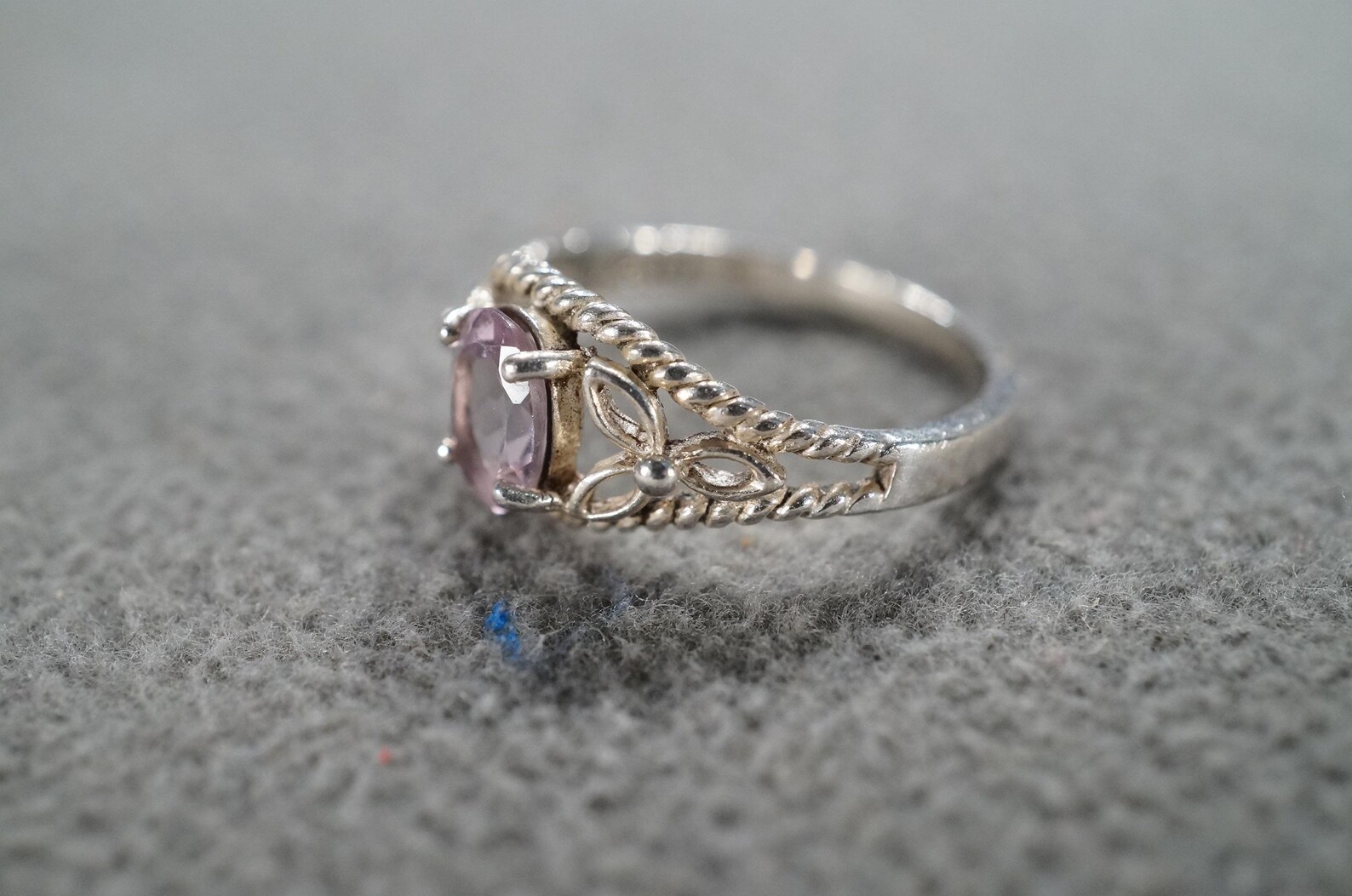 Vintage Wedding Band Stacker Design Ring Sterling Silver Oval Prong Set ...
