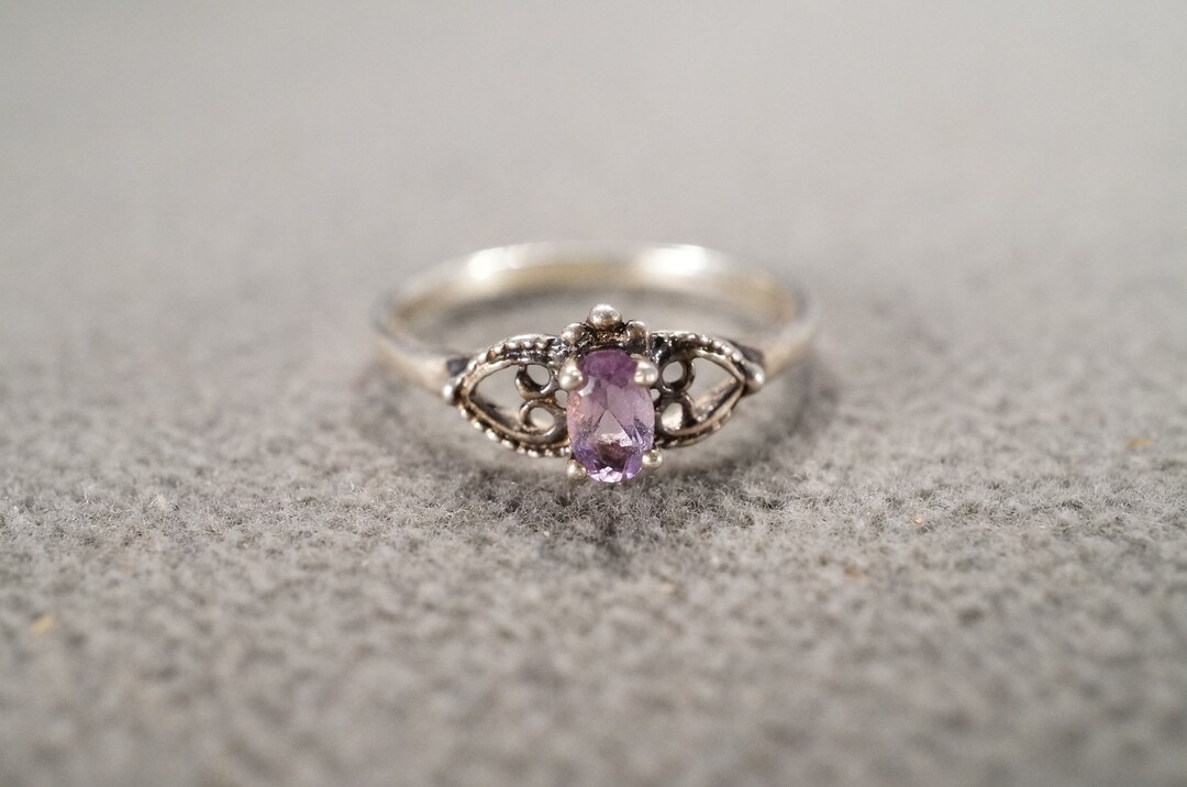 Vintage Wedding Band Stacker Design Ring Sterling Silver Oval Prong Set ...