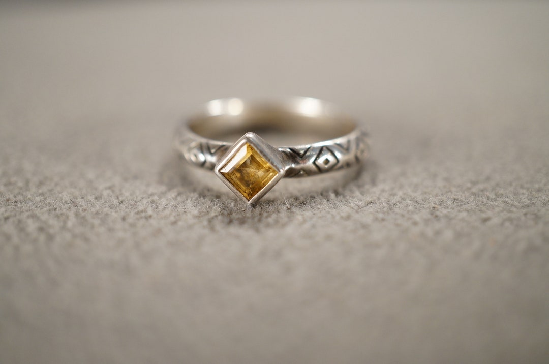 Vintage Wedding Band Stacker Design Ring Sterling Silver Square Bezel ...