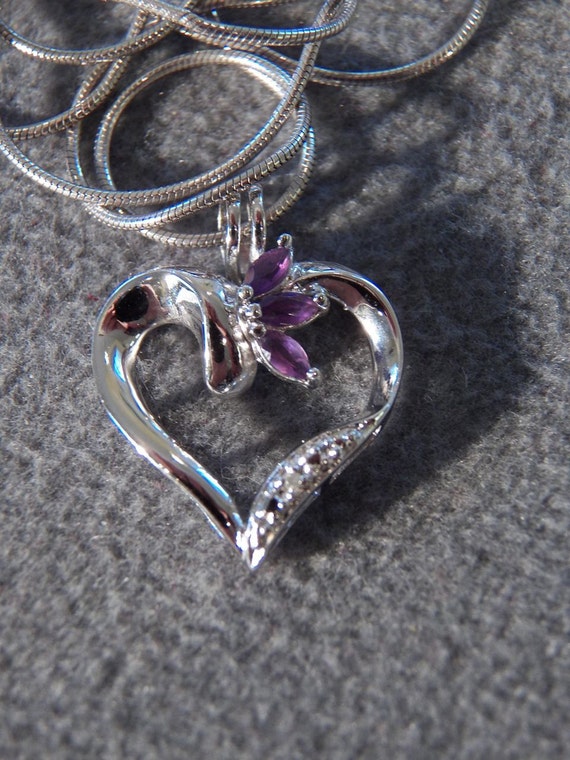Vintage Sterling Silver Floating Heart Pendant Charm … - Gem