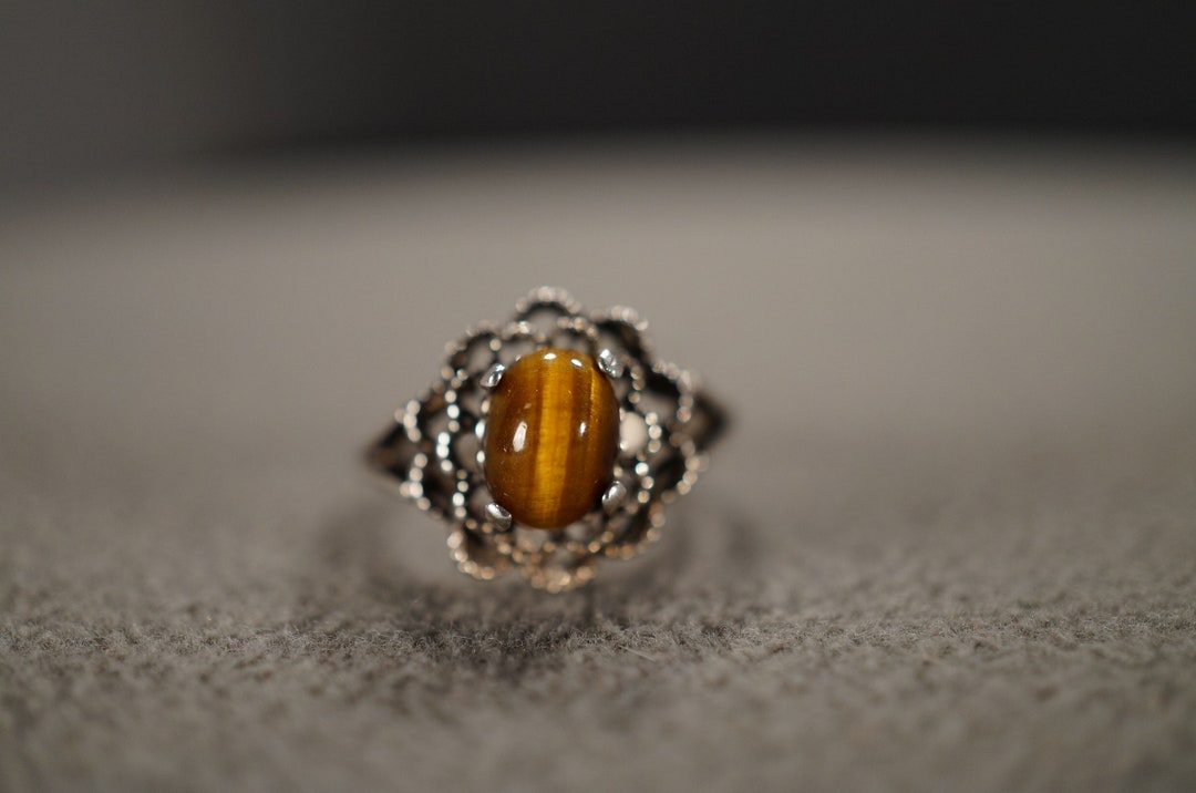 Vintage Wedding Band Stacker Design Ring Sterling Silver Oval Prong Set ...