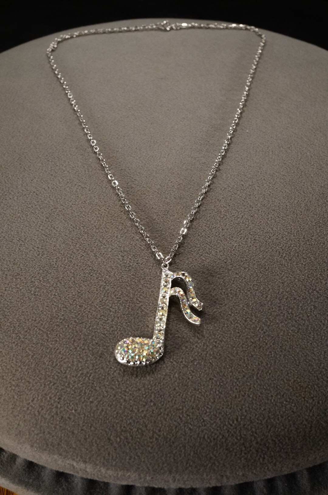 Vintage Art Deco Style Silver Tone Music Note Design Rhinestone Glass ...