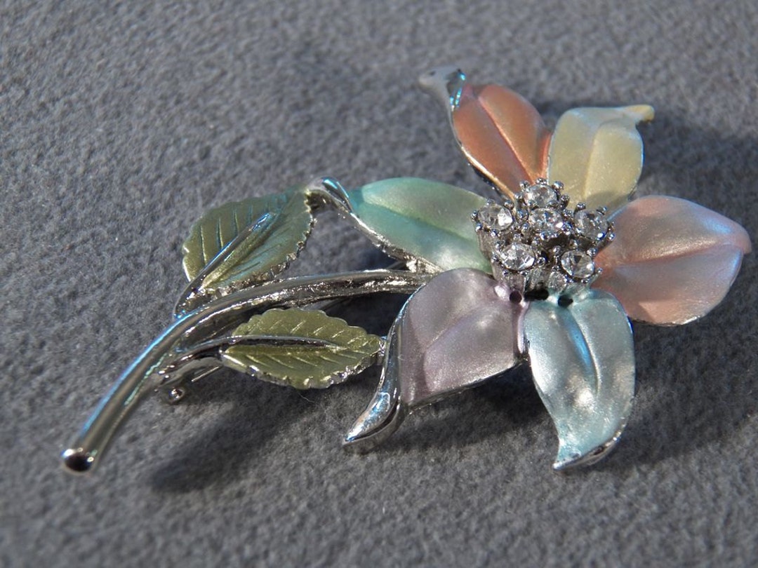 Vintage Silver Tone Flower Pin With Multicolored Enamel Accents and ...