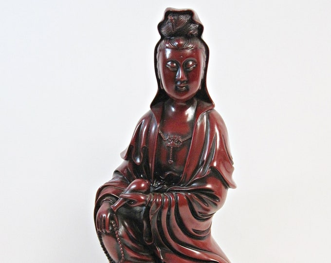 Kwan Yin Quan Yin Guanyin Bodhisattva of Compassion Red Resin Lacquer Statue Figurine Large 12 ...