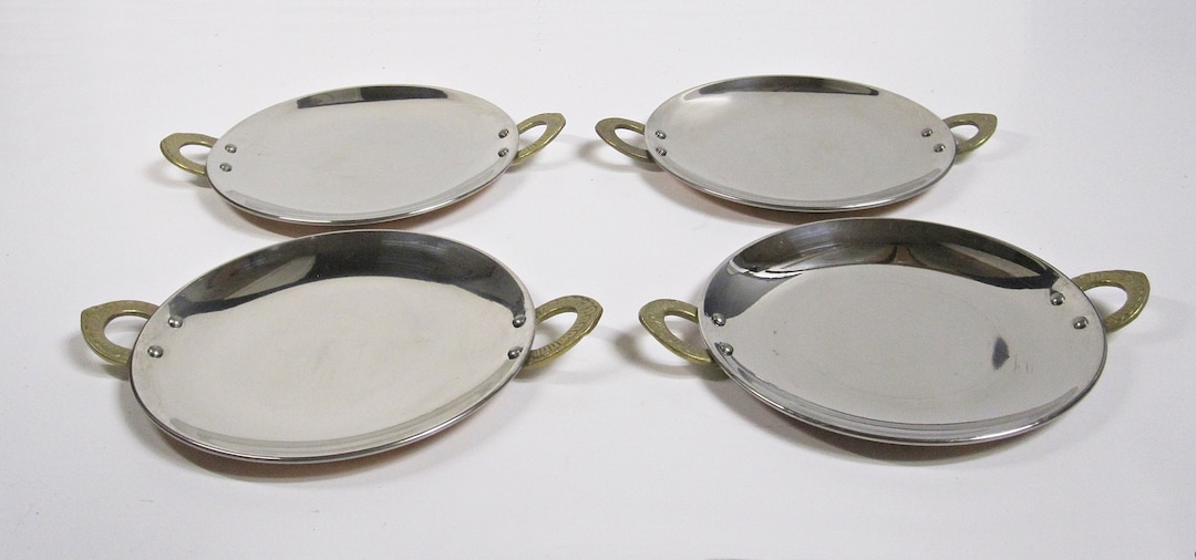 Steel Copper Handmade Tawa Tava - 7" Indian Serving Dish Tray - Set of ...