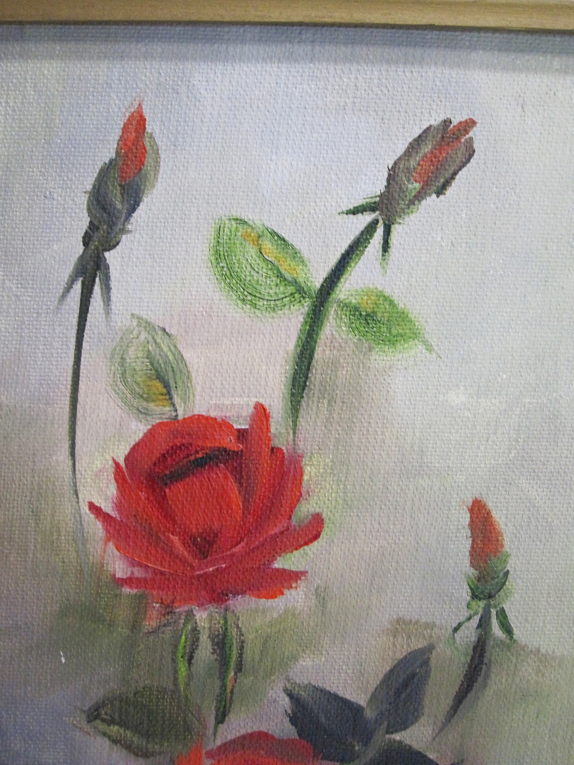 Vintage Oil on Canvas Board Red Roses Signed Very Nicely - Etsy