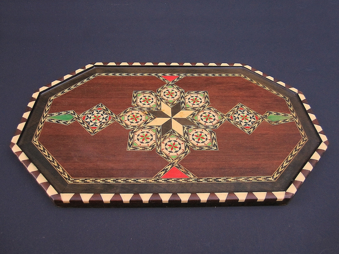 Vintage Middle Eastern Sadeli Inlay Micro Mosaic Large Wooden Tray 15 3 ...