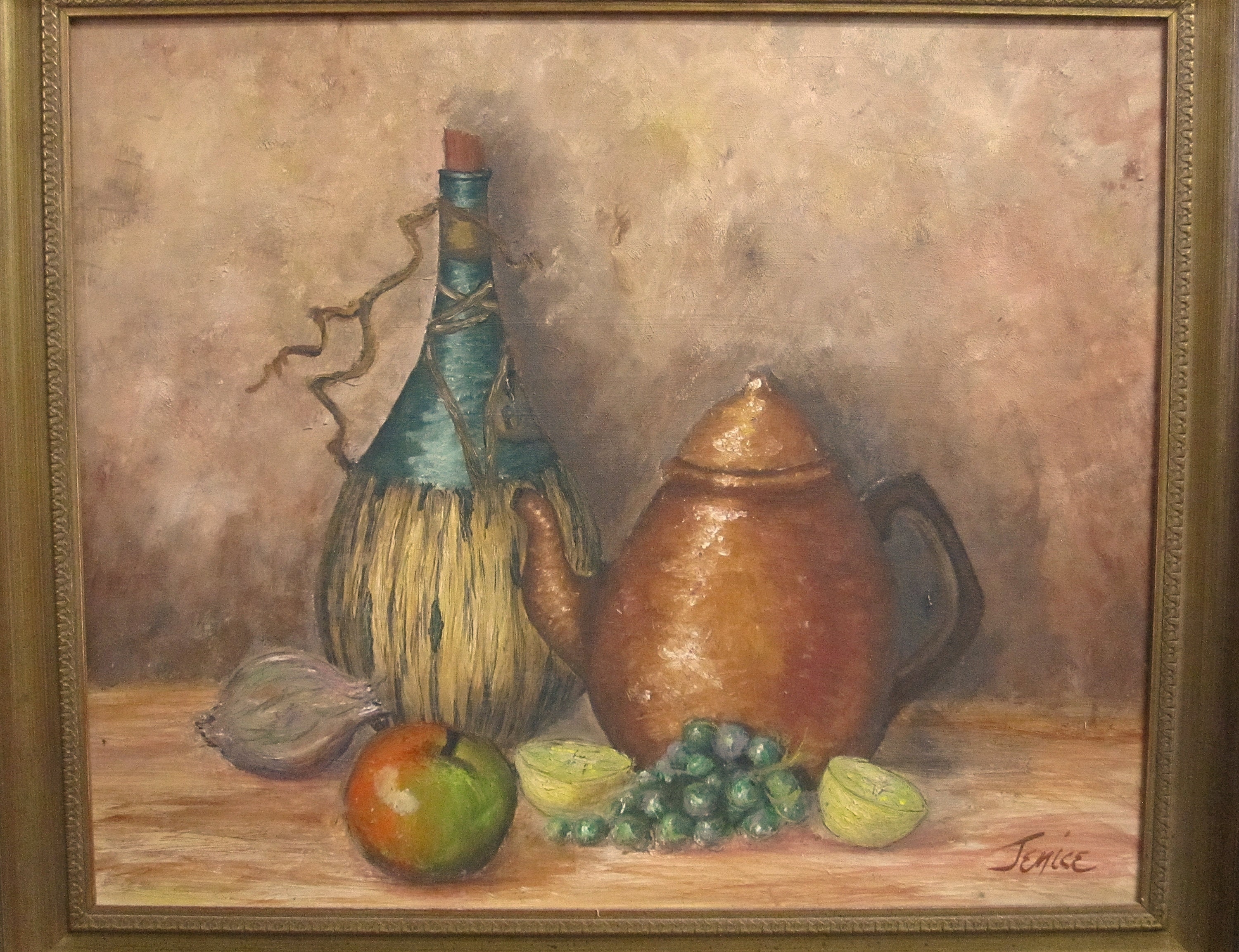 Still Life With Pot Wine and Fruits Original Oil Painting on Board ...