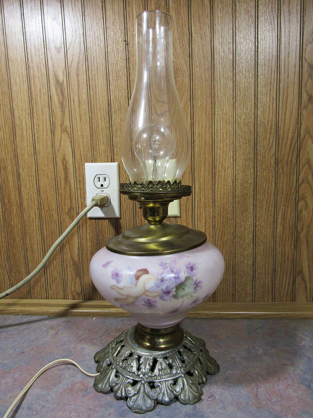 Hand-painted Kerosene Oil Lamp Converted to Electric Antique - Etsy