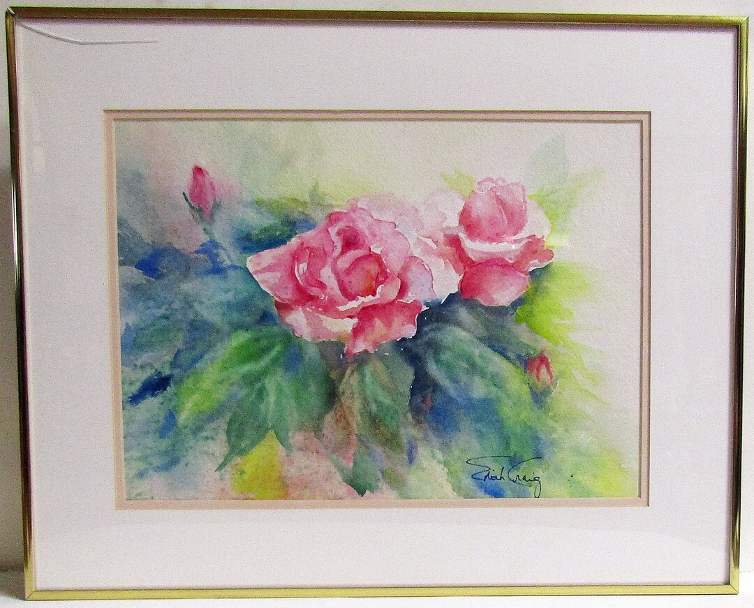 Modern Watercolor Impressionist pink Roses by Edith Craig, Texas Artist ...