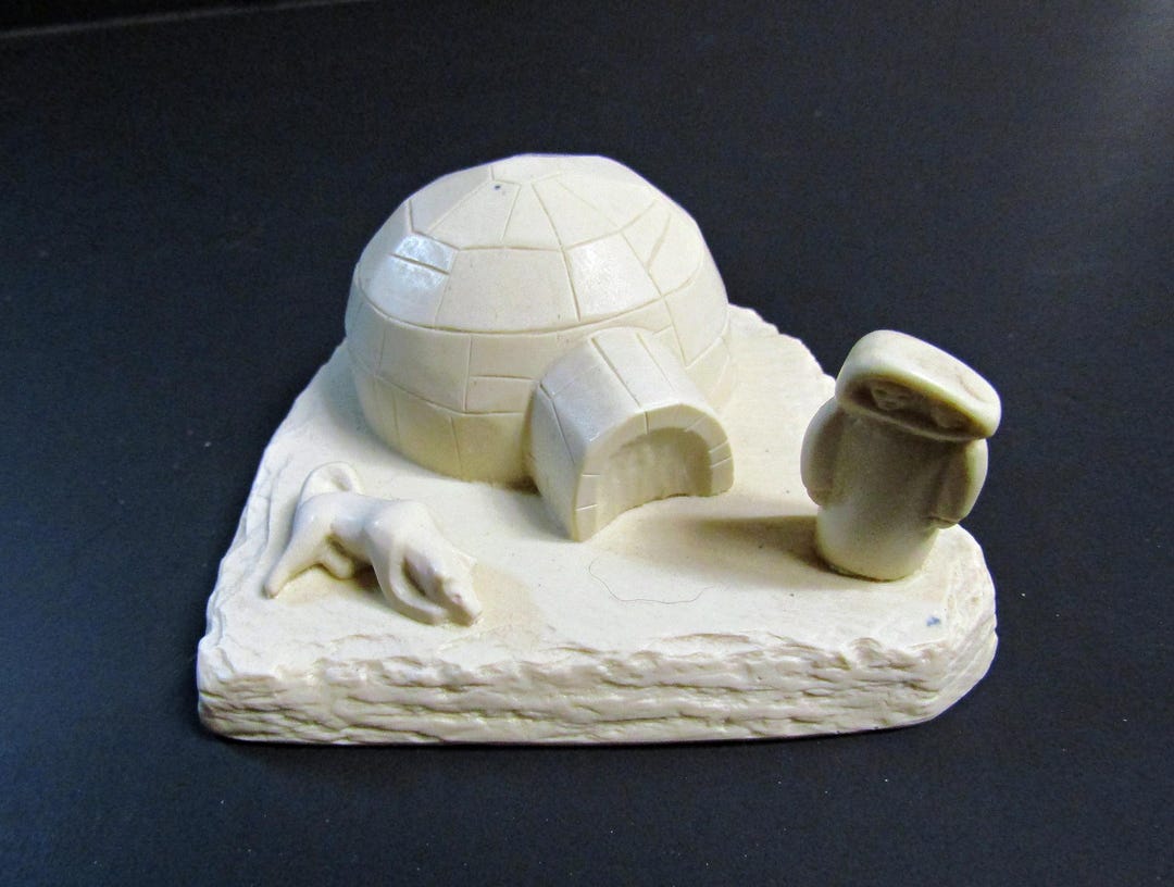 Vintage BOMA Canada Inuit Igloo Scene Sculpture Dog Hunter Folk Art ...