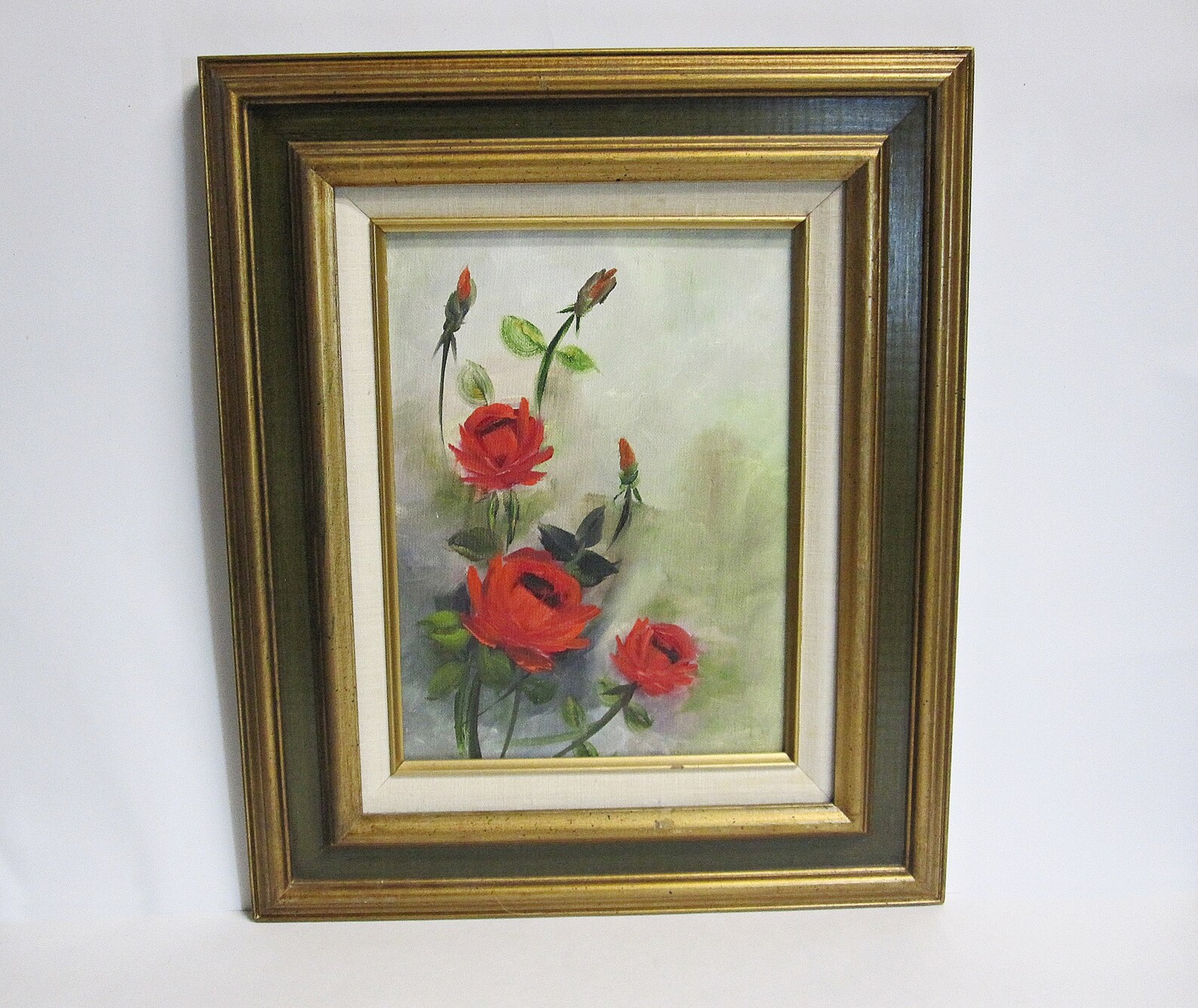 Vintage Oil on Canvas Board Red Roses Signed Very Nicely - Etsy