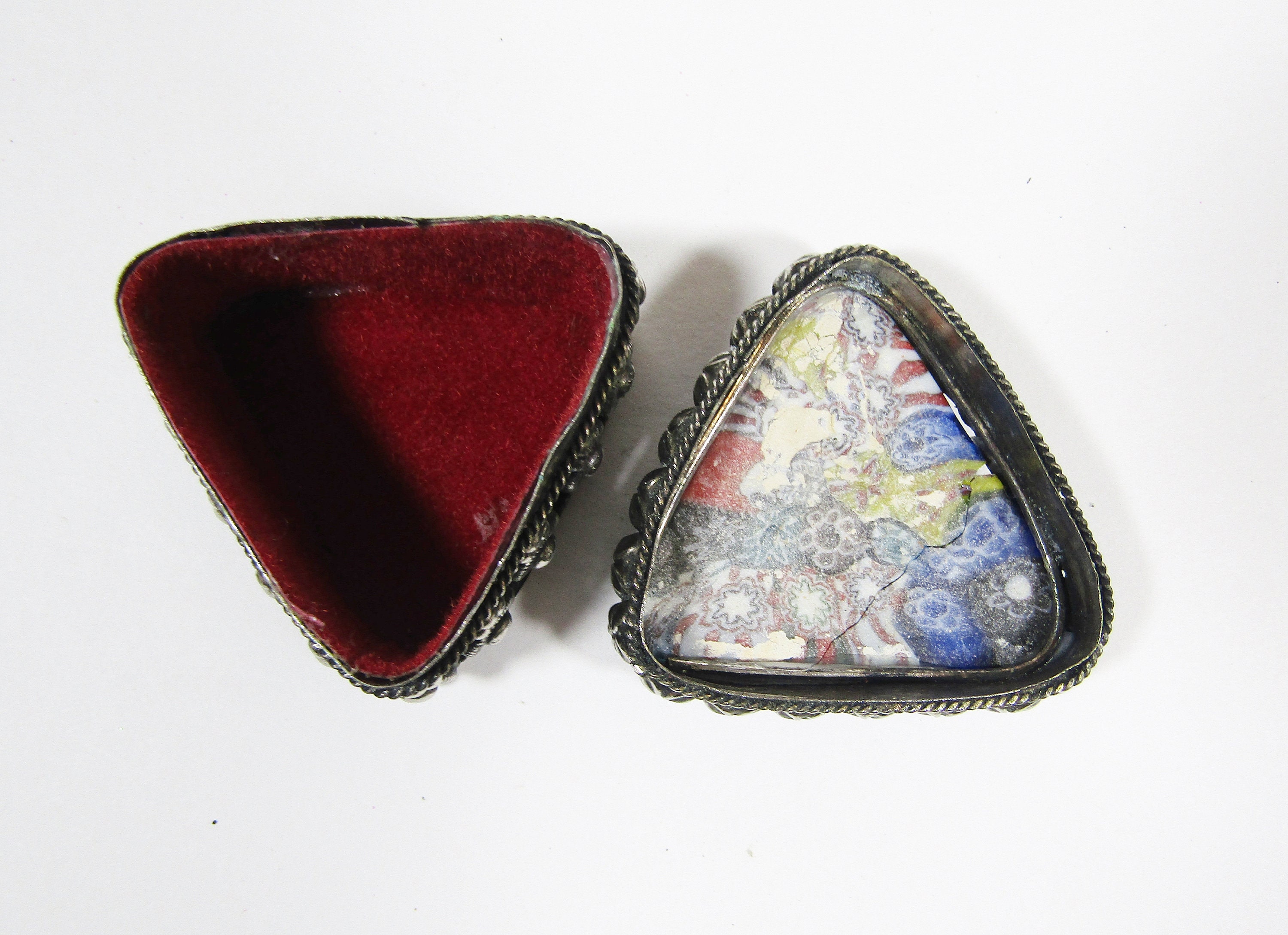 Vintage Murano Millefiori Art Glass Silver Metal Trinket / Pill Box ...