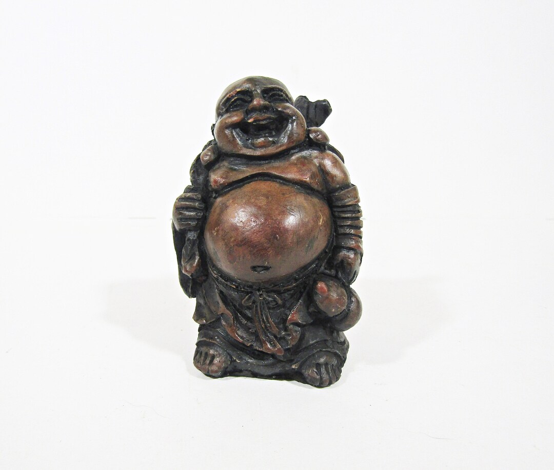 Cast Brown Resin Maitreya Happy Smiling Buddha Buddhism Antique Look ...