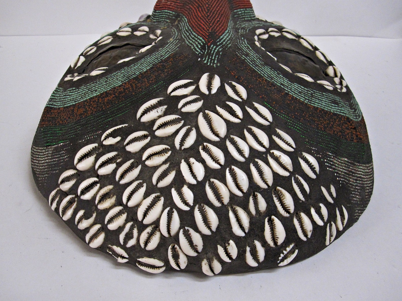 Large African Tribal Wood Mask Art With Beaded and Cowrie Shells - Past ...