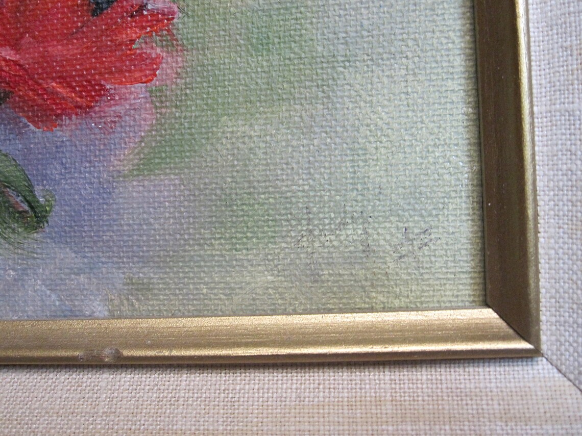 Vintage Oil on Canvas Board Red Roses Signed Very Nicely - Etsy