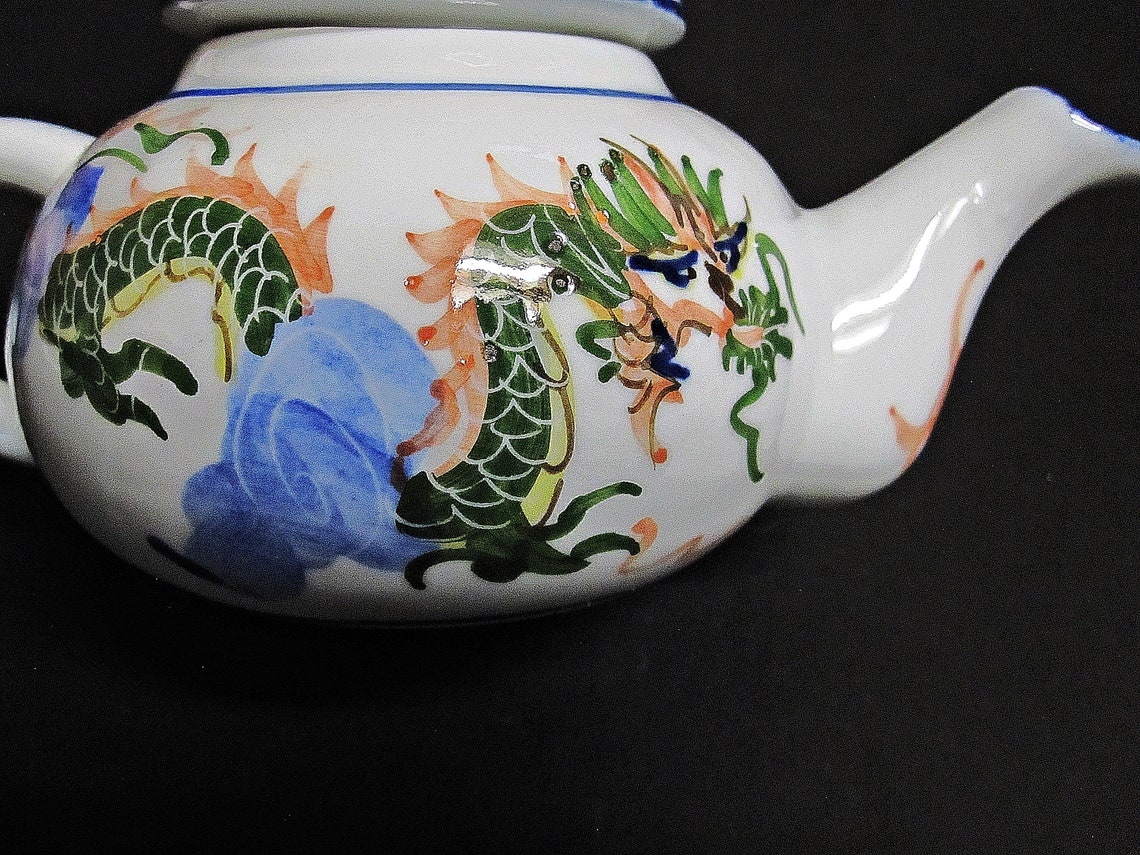 Old Hand Painted Three Clawed Dragon Chinese Teapot With - Etsy