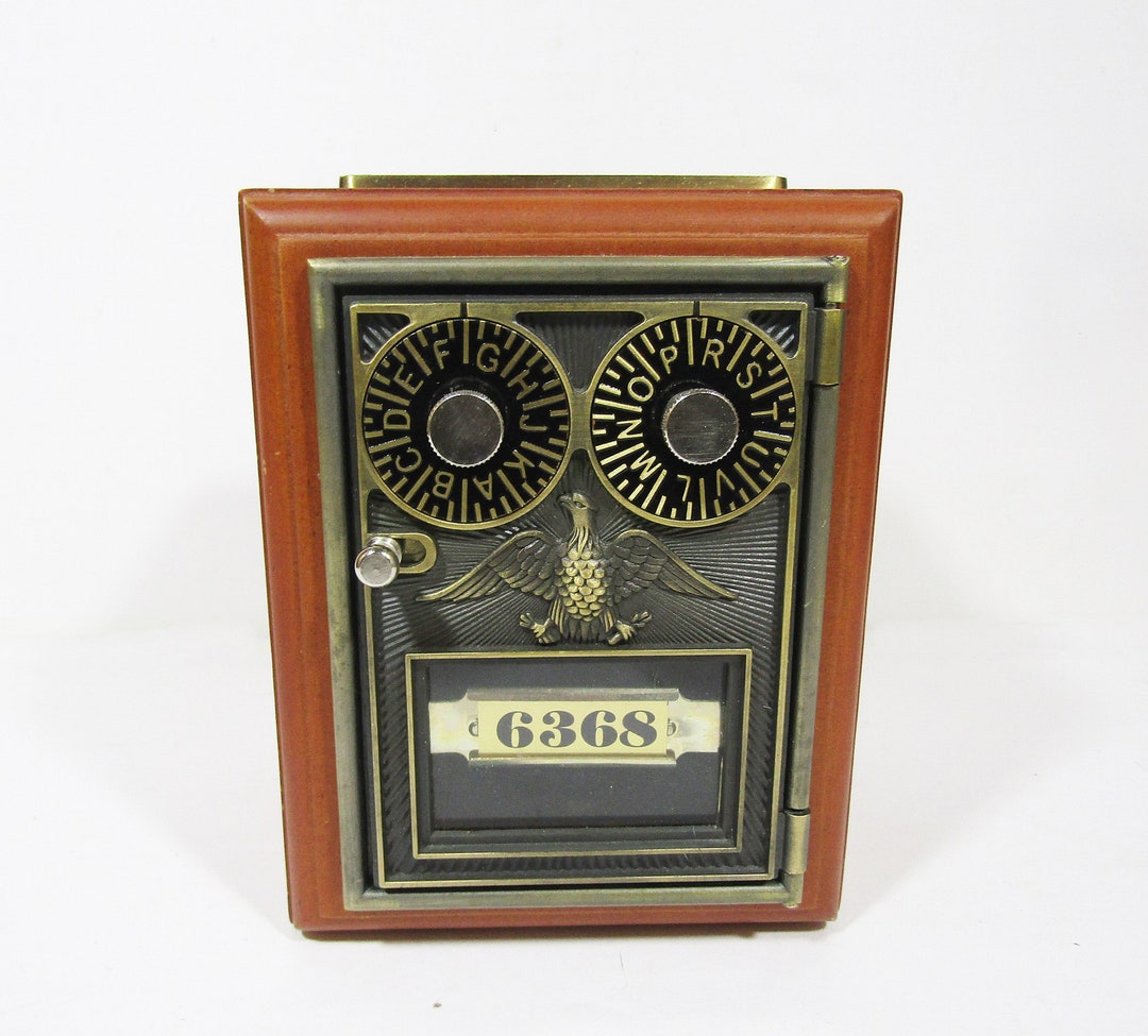 Antique Reproduction Post Office Lock Box Double Combination Coin Bank ...