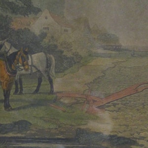 Horses and People, Original English Color Stone Lithograph Antique ...