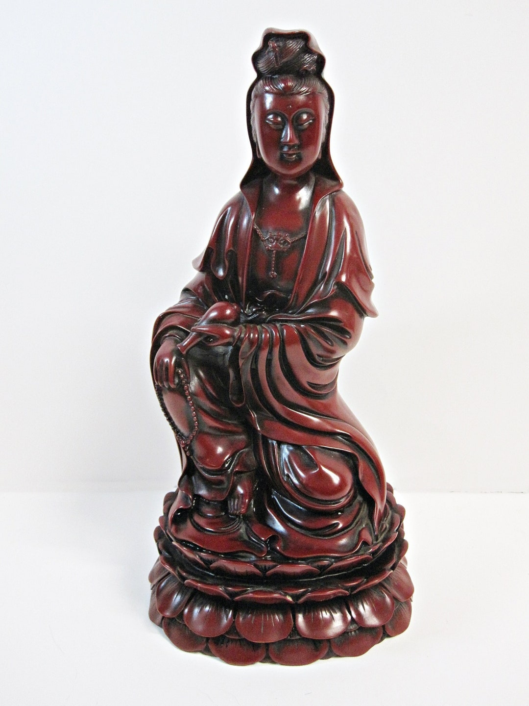 Kwan Yin Quan Yin Guanyin Bodhisattva of Compassion Red Resin Lacquer Statue Figurine Large 12 ...