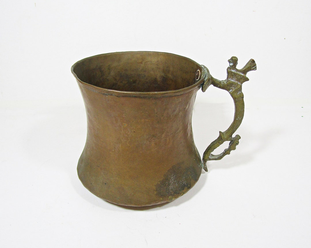 Antique Copper Pitcher Jug Mug Hammered Metal Brass Rooster Chicken ...