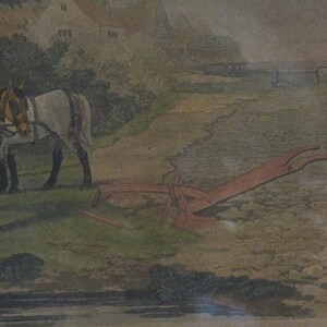 Horses and People, Original English Color Stone Lithograph Antique ...