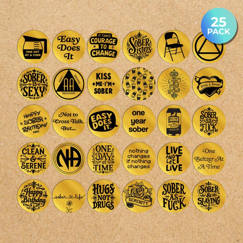 50 Pack Sobriety Stickers, AA NA Recovery Meeting Favors, 2" Round ...