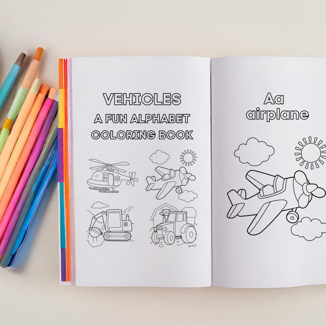The Vehicle Alphabet Coloring Book- 27 Pages Digital Download - Etsy