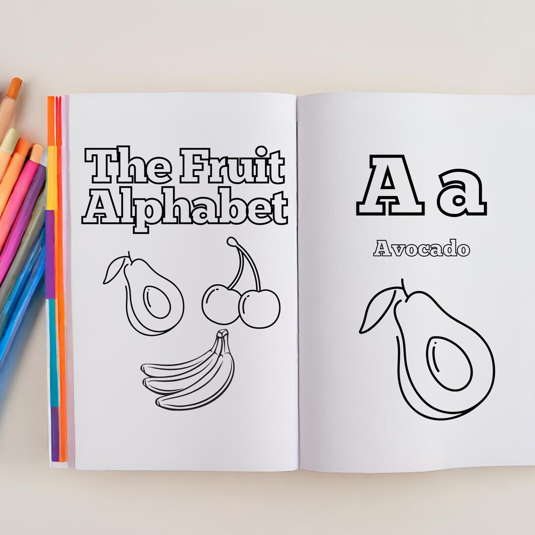The Fruit Alphabet Coloring Book - 27 Page Digital Download - Etsy