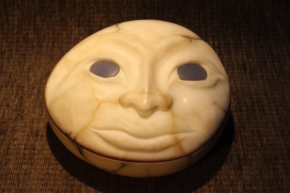 Face in White Alabaster with Mojave Blue Chalcedony eyes By | Etsy