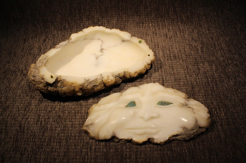 Face in White Alabaster With Blue Silica Eyes by Paul Hawkins and Susan ...