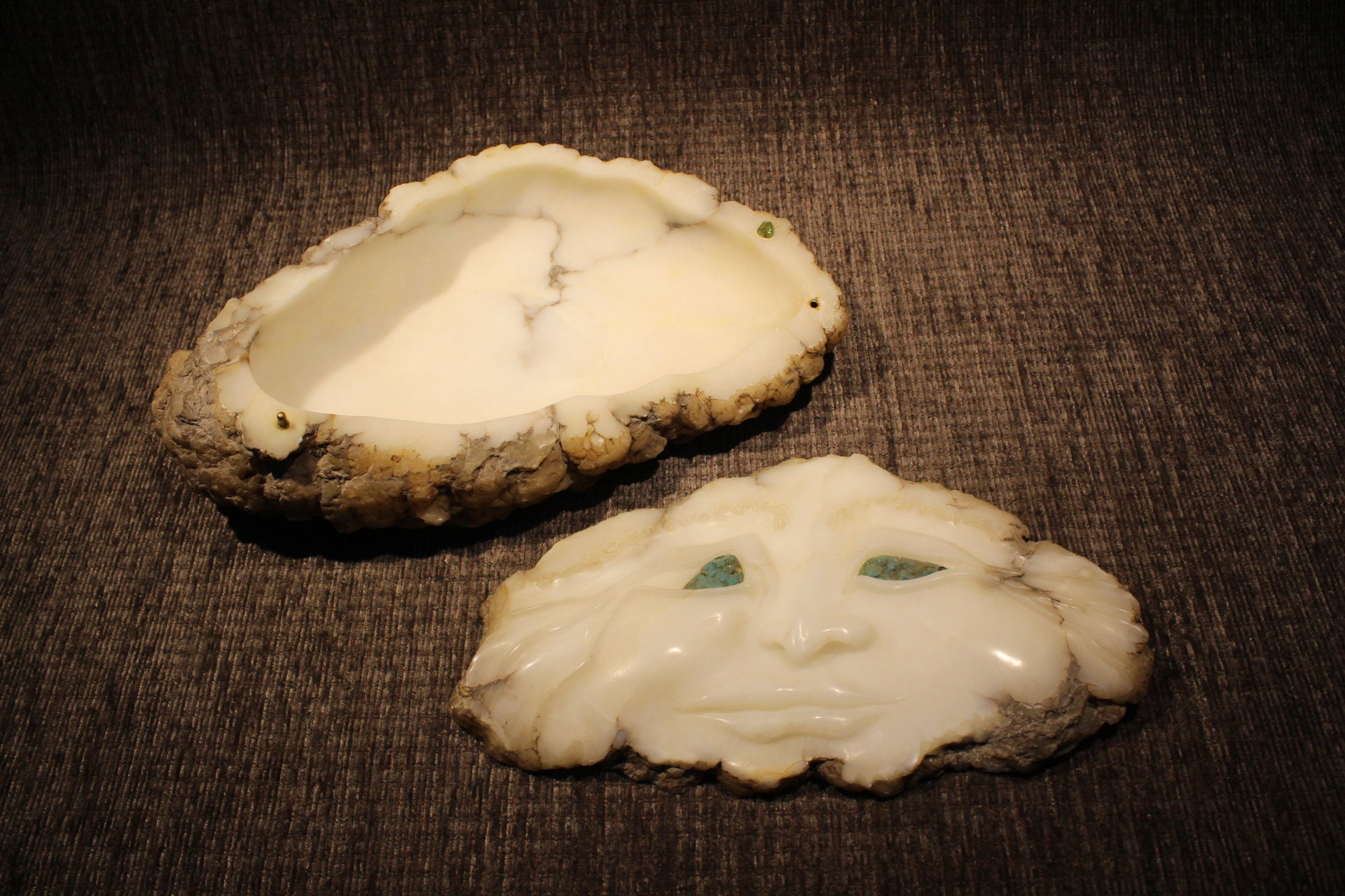 Face in White Alabaster With Blue Silica Eyes by Paul Hawkins and Susan ...