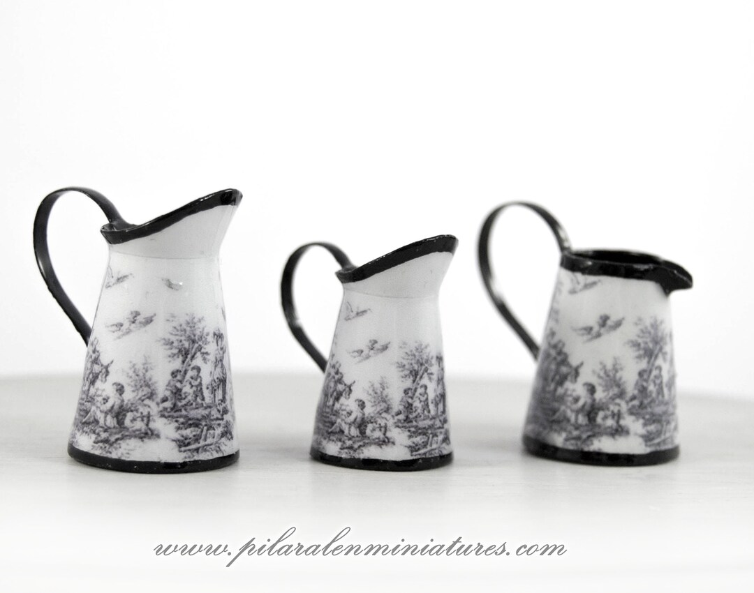 Miniature Pitcher,black Toile De Jouy, Jug for Dollhouse, Romantic and ...