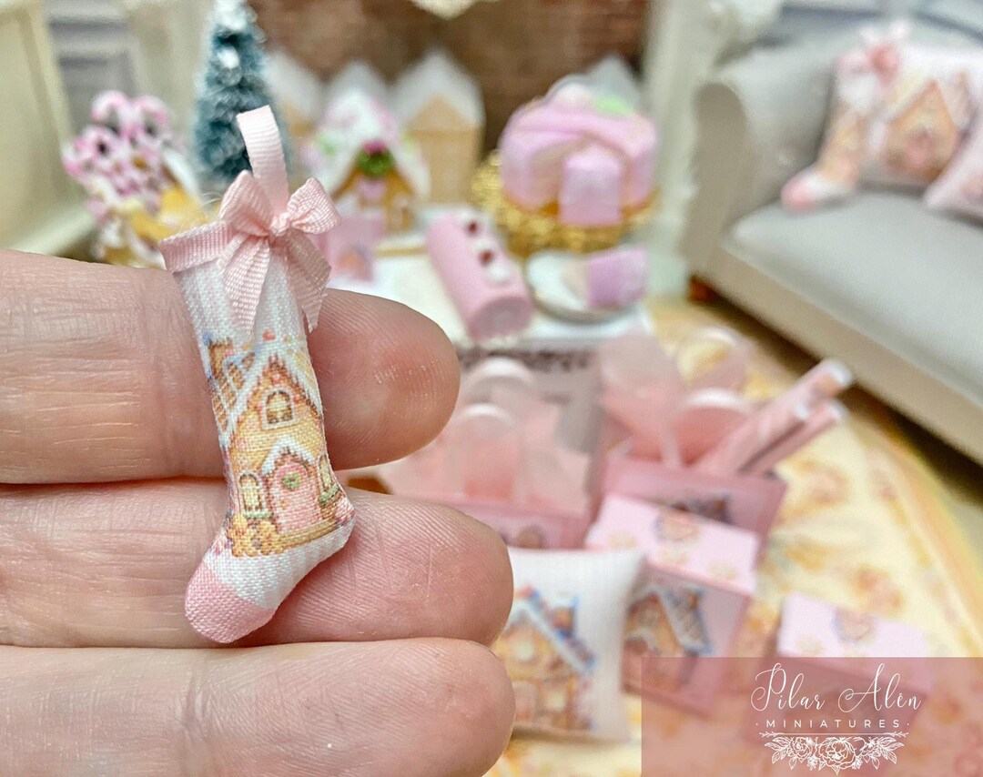 Pink Christmas Stocking, Gingerbread House, Hanging Stocking, Fireplace ...
