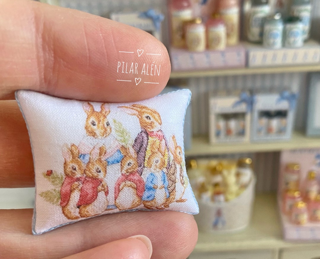 Miniature Pillow, Peter Rabbit Family, Beatrix Potter, Cushion for Crib ...