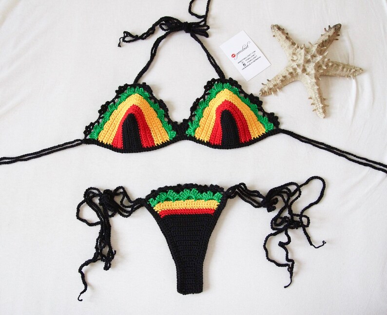 Crochet Bikini Set In Rasta Colors Model Rasta Bikini Set Etsy
