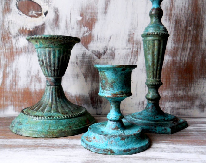 Rusty Brass Candle Holder Set Vintage Solid Brass Candle - Etsy