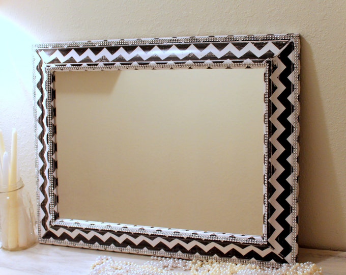 Chevron Mirror, Large Mirror, Black and White Chevron, Girly Mirror ...