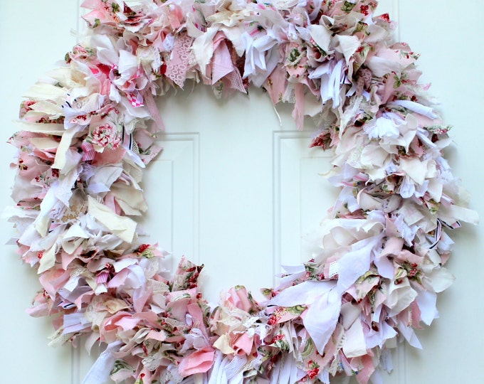 Extra Large Wreath, Fabric Wreath, Rag Wreath, Pink Wreath, Shabby Chic ...