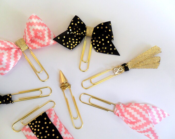 Gold Paper Clips, Gold Planner Supplies, Bow Paperclips, Ribbon ...