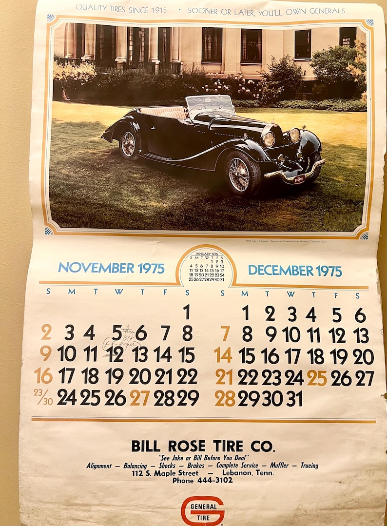 1975 Extra Large Calendar With Car Photos - Etsy