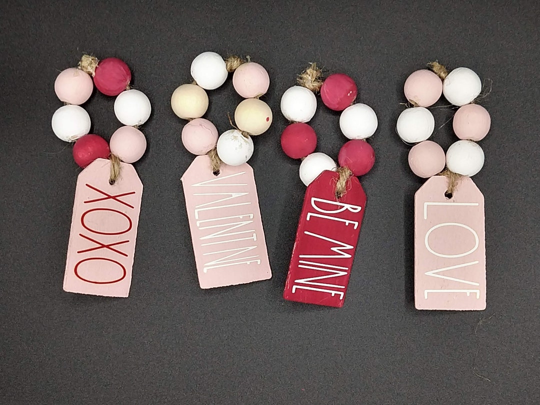 Valentine's Day Wood Bead Tags, Tiered Tray Decor Valentine Tiered Tray ...