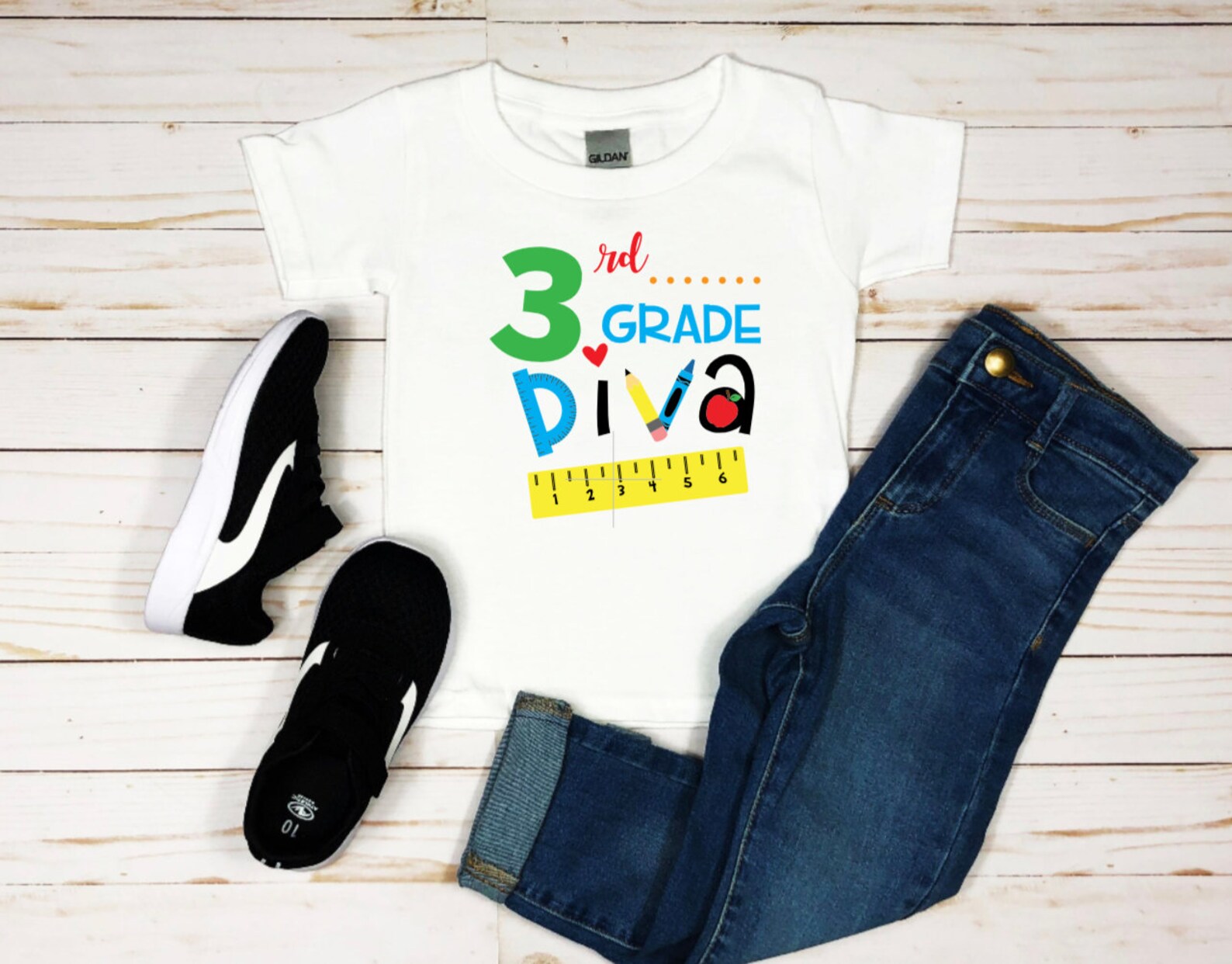Kids Little Miss 3rd Grade Diva , Third Grade Shirt, Messy Bun Girl ...