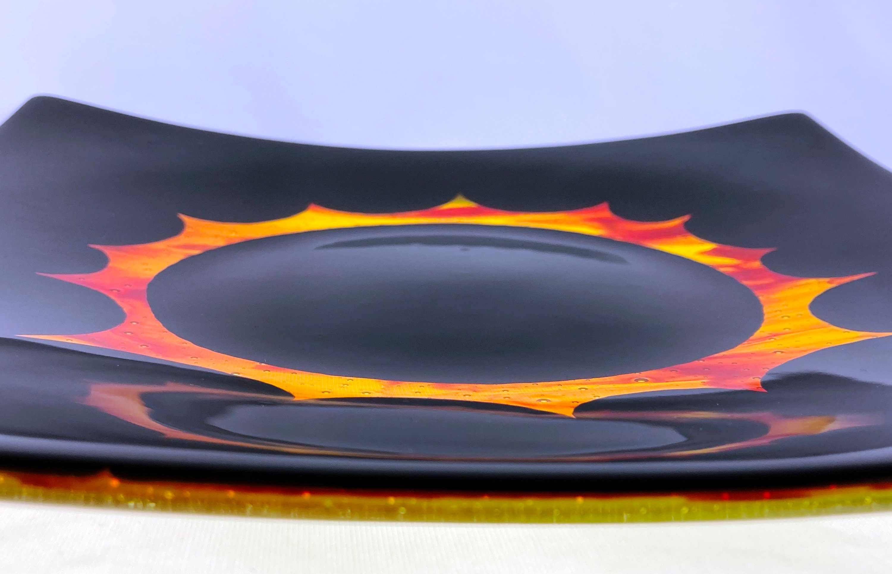 Solar Eclipse Platter of Suns Corona Around Black Moon, Square Handmade ...