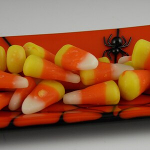 Fused Glass Spider Web Dish, Rectangular Orange and Black Handmade ...
