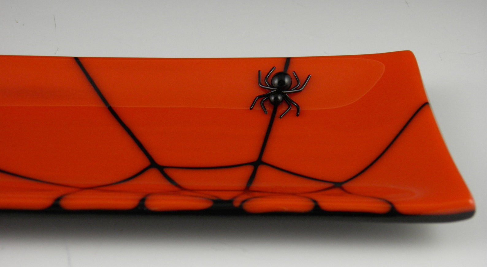 Fused Glass Spider Web Dish, Rectangular Orange and Black Handmade ...