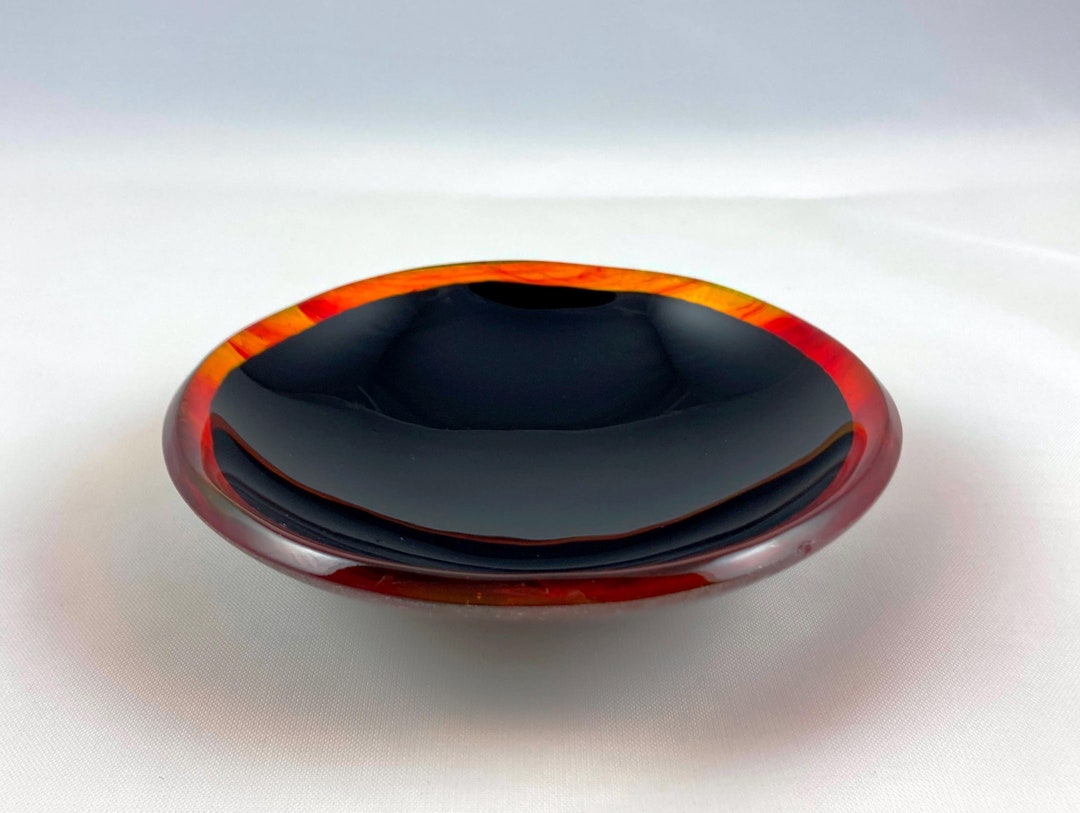 Solar Eclipse Wobble Bowl, Round Handmade Fused Glass Dish of Sun’s ...