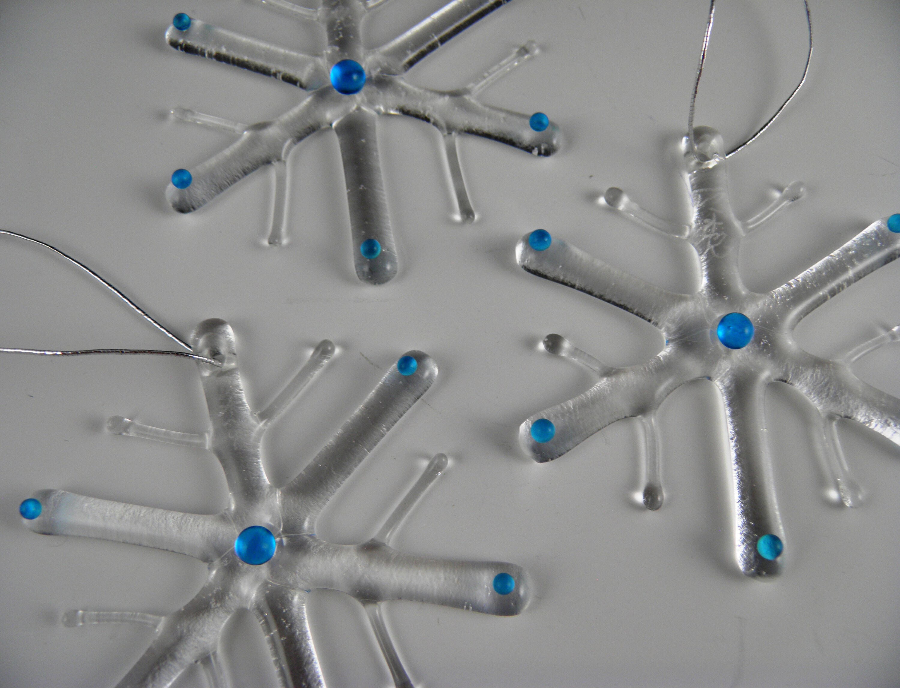 Clear/silver Snowflake Ornament, Handmade Fused Glass Christmas Holiday ...