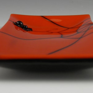 Fused Glass Spider Web Dish, Rectangular Orange and Black Handmade ...