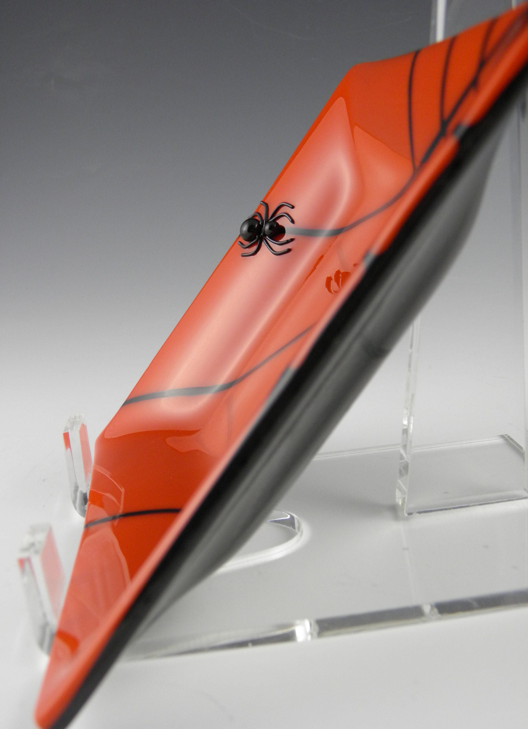 Fused Glass Spider Web Dish, Square Orange and Black Handmade Halloween ...